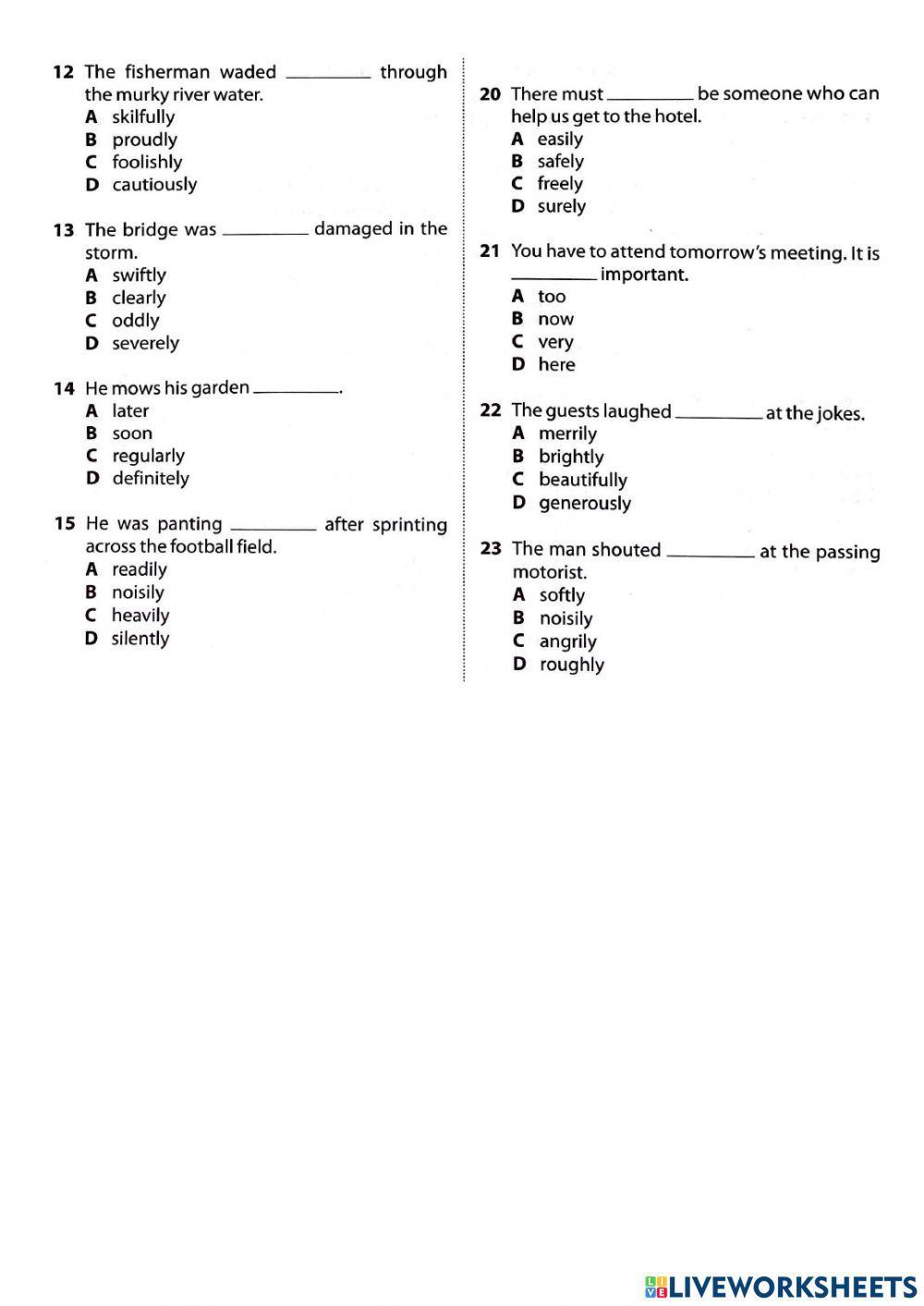 Adverbs | Free Interactive Worksheets | 2145140