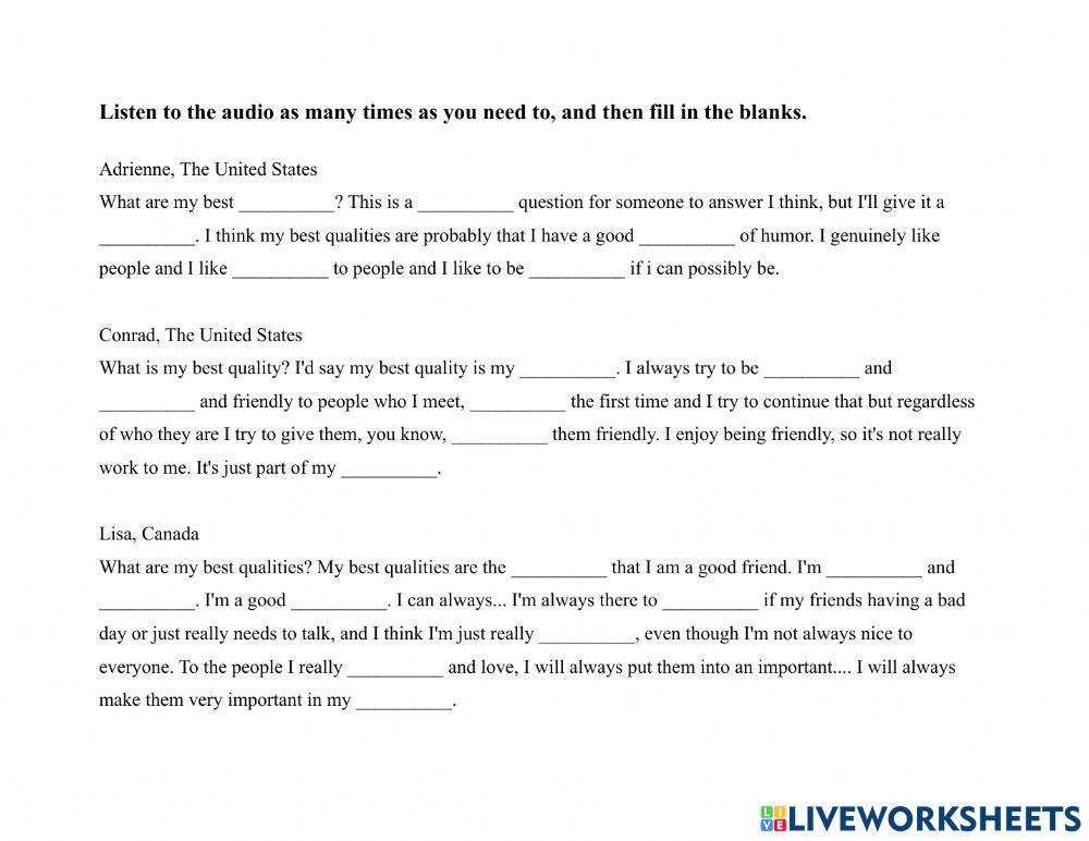Personality Bes… | Free Interactive Worksheets | 2145166