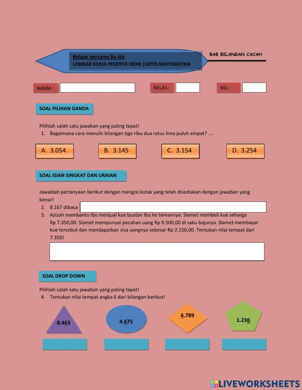 Latihan Soal Matematika Bilangan Cacah