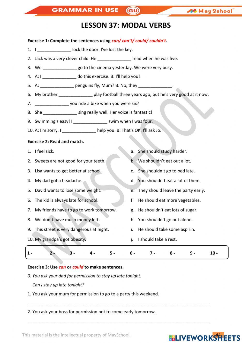 GU-Gram-L37-Modal verbs online exercise for | Live Worksheets