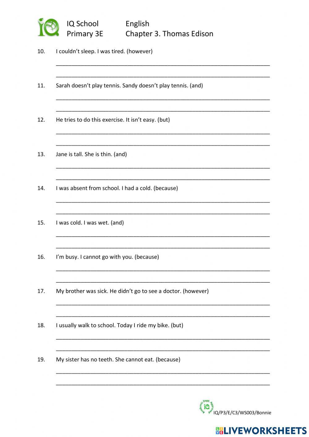 Connectors interactive activity for 5 | Live Worksheets