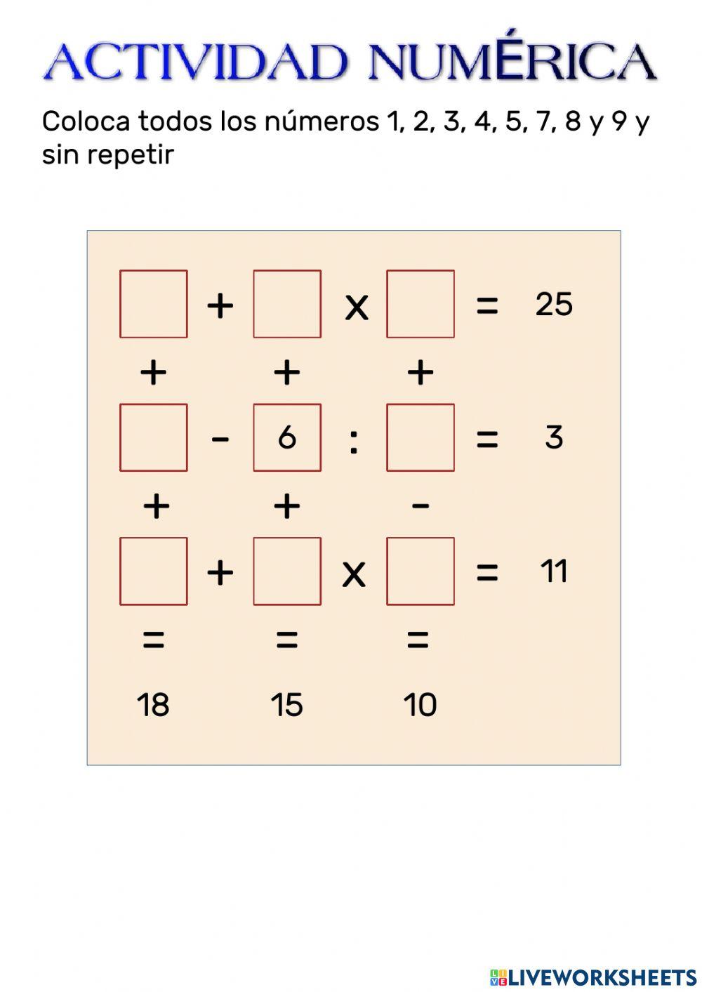 Cuadro numerico | Free Interactive Worksheets | 2146389