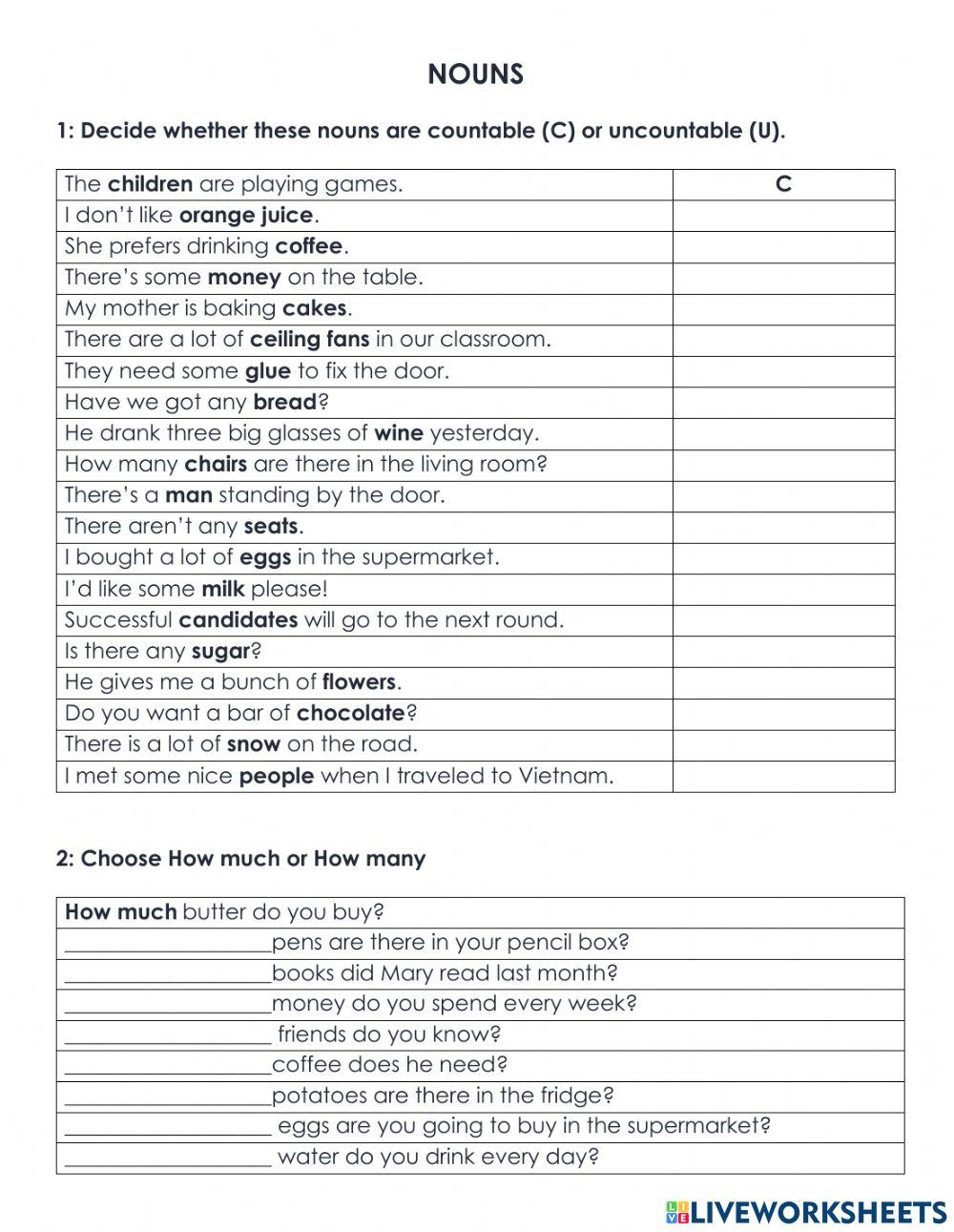 Nouns online exercise for 4 | Live Worksheets
