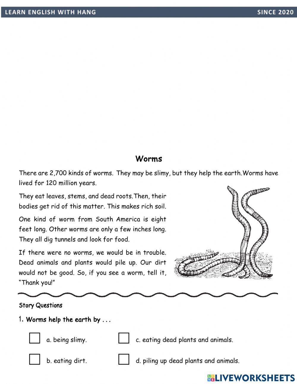 1.33-Reading Stories-Worms online exercise for | Live Worksheets