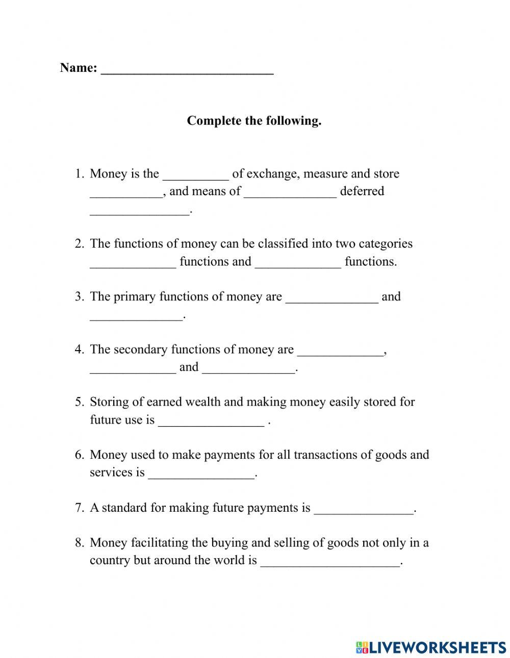 Money | nsthomas | Live Worksheets