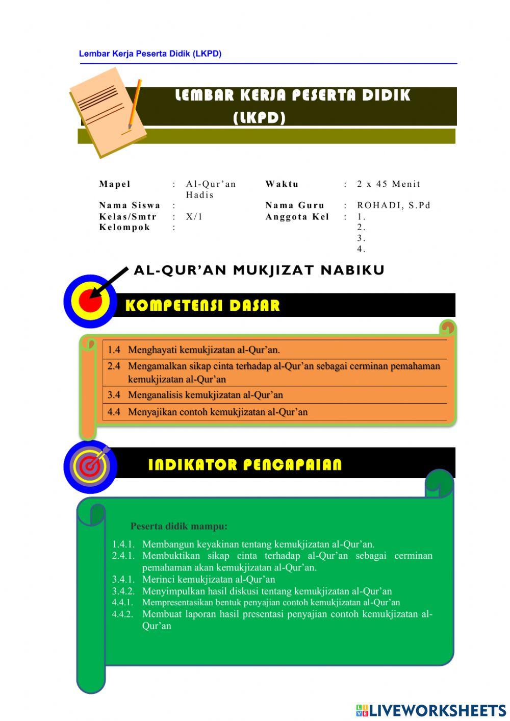 Lkpd rpp 1 oke 2147063 | Rohadi | Live Worksheets