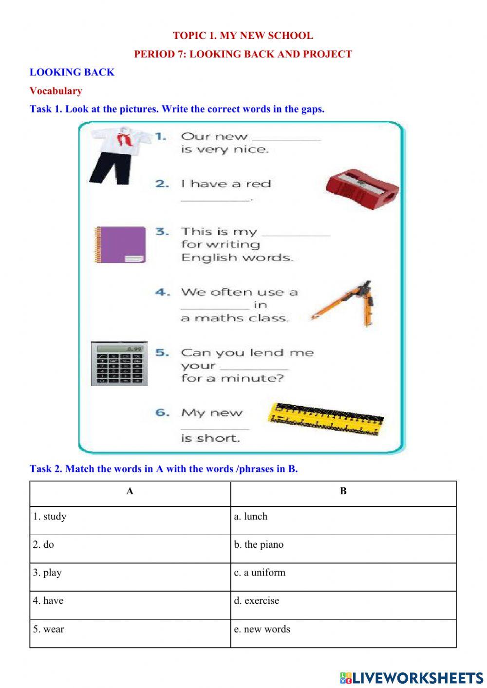 E.6-topic 1-looking back worksheet | Live Worksheets