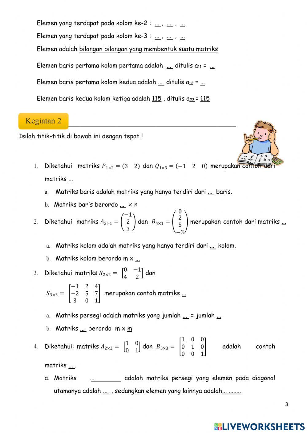 Lkpd jenis-jenis matriks worksheet | Live Worksheets