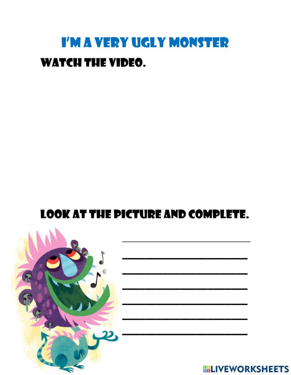 I'm a very ugly monster worksheet | Live Worksheets