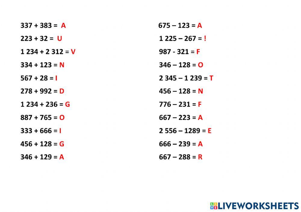 Addizioni e sot… | Free Interactive Worksheets | 2147689