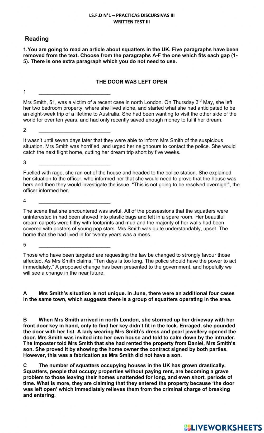 ISFD N°1 - DISC III - TEST 3 online exercise for | Live Worksheets