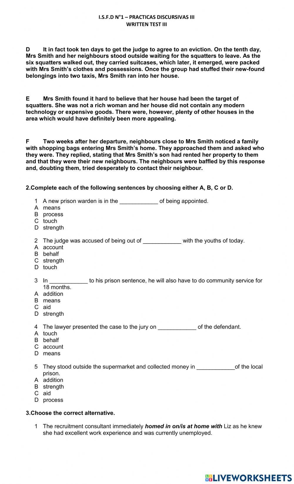 ISFD N°1 - DISC III - TEST 3 online exercise for | Live Worksheets