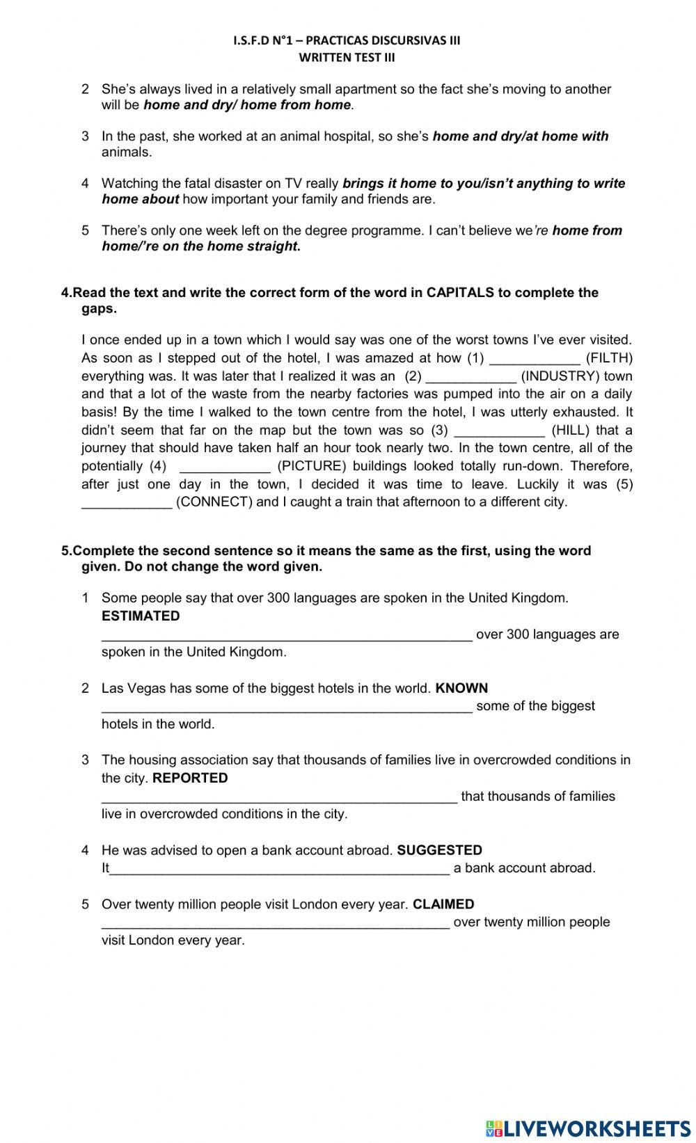 ISFD N°1 - DISC III - TEST 3 online exercise for | Live Worksheets