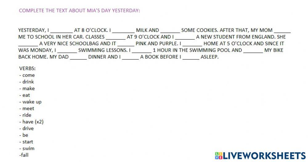 Past Simple - complete the text 2147890 | Micaela Todari