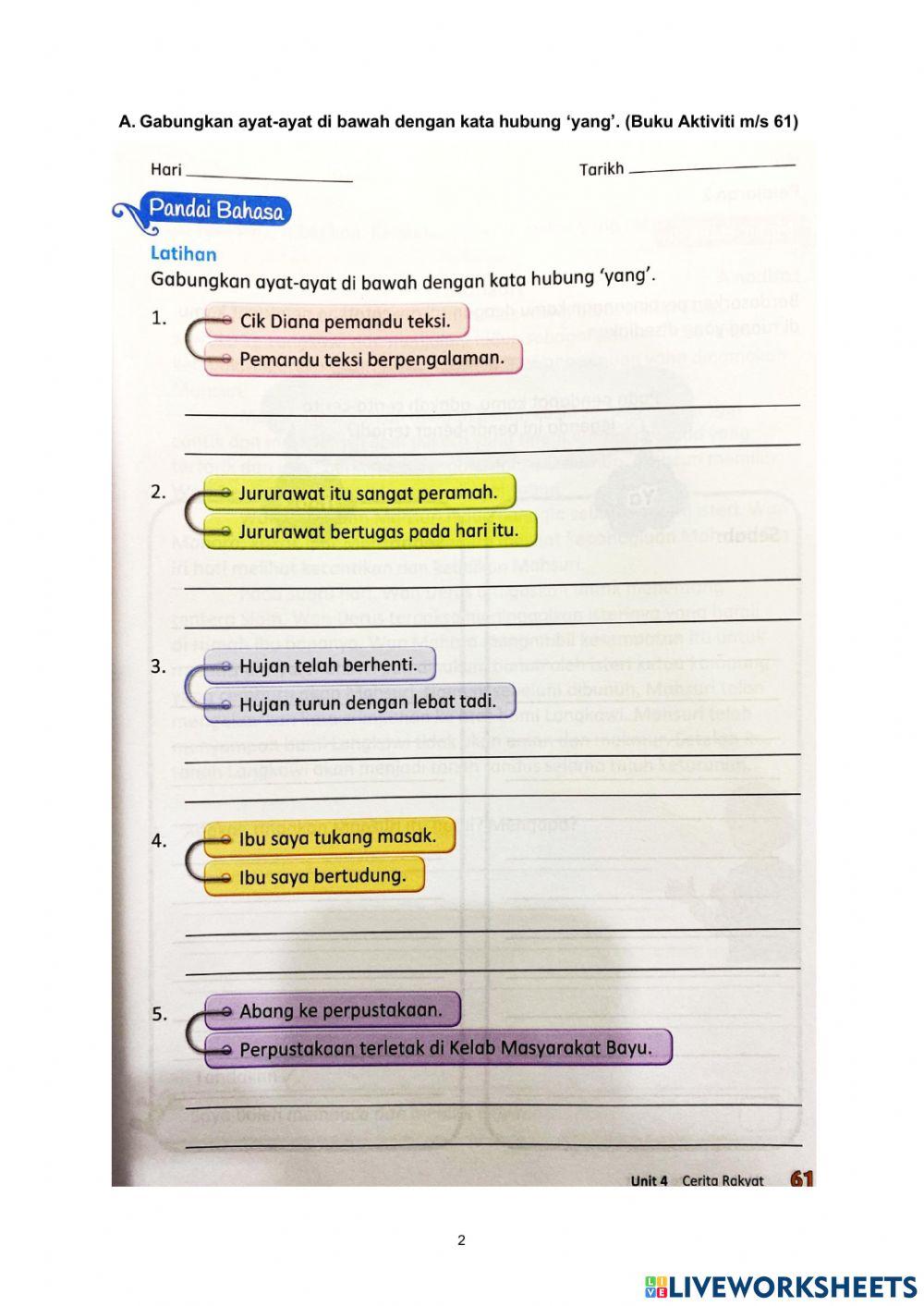 Kata hubung 'yang' - Elementary Malay online exercise for | Live Worksheets