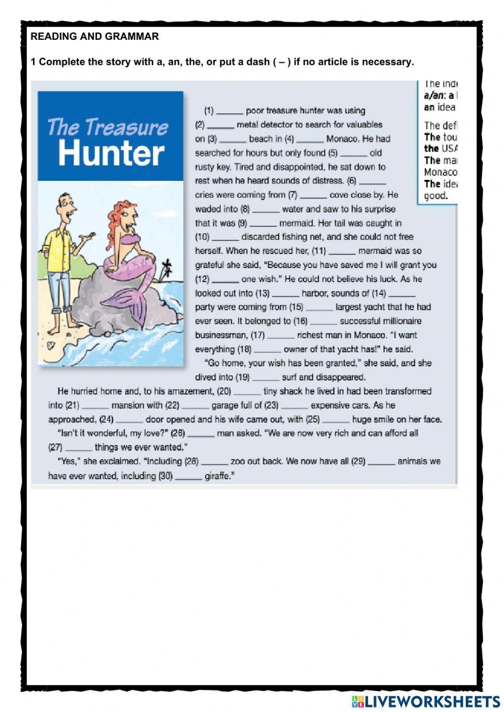 Usmp upper interm unit 7 articles worksheet | Live Worksheets