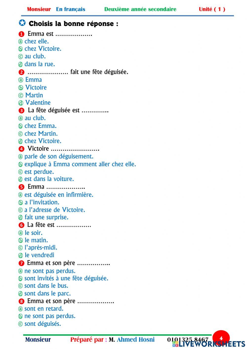 Francais online worksheet for second | Live Worksheets