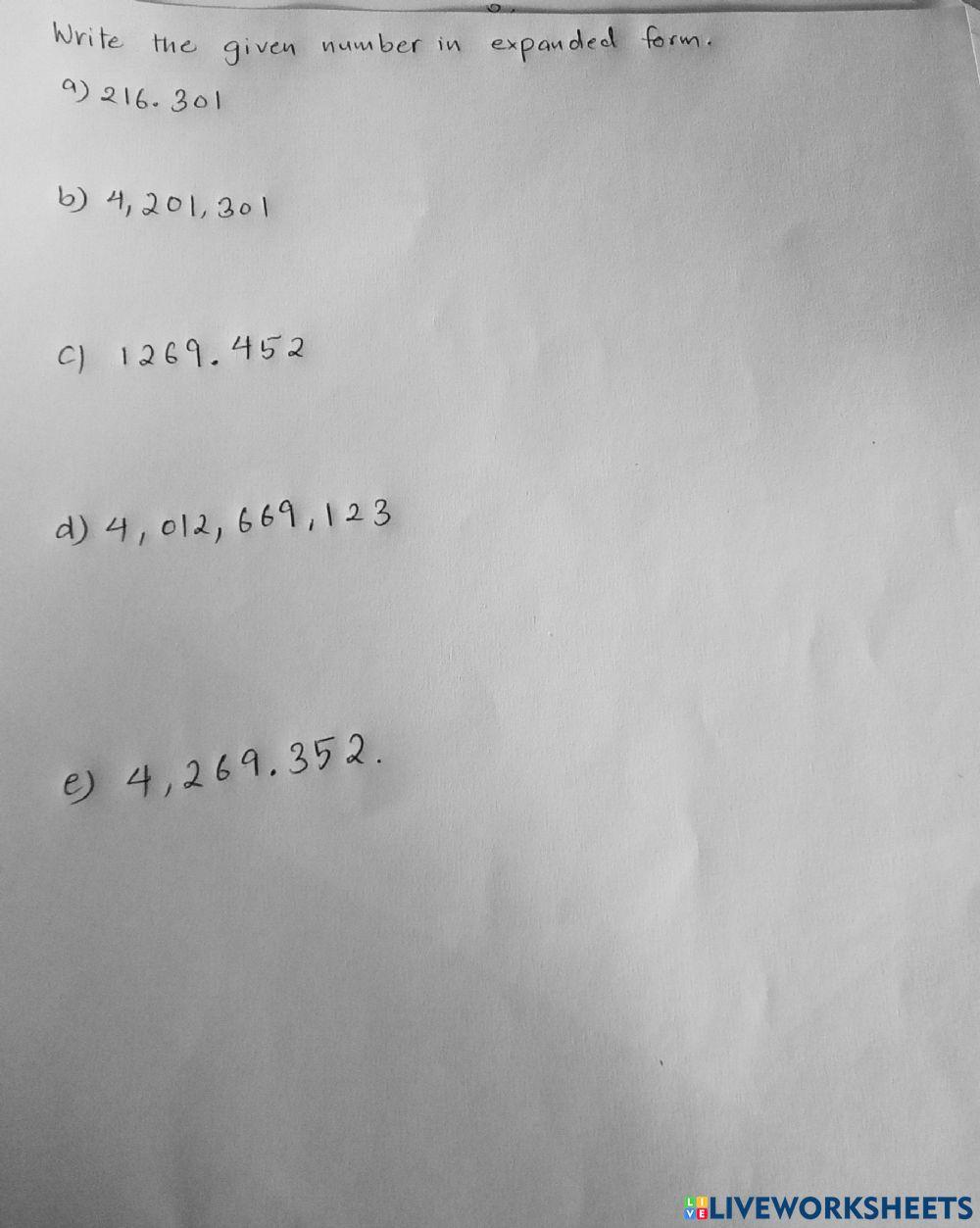 Expanded Form online exercise for | Live Worksheets