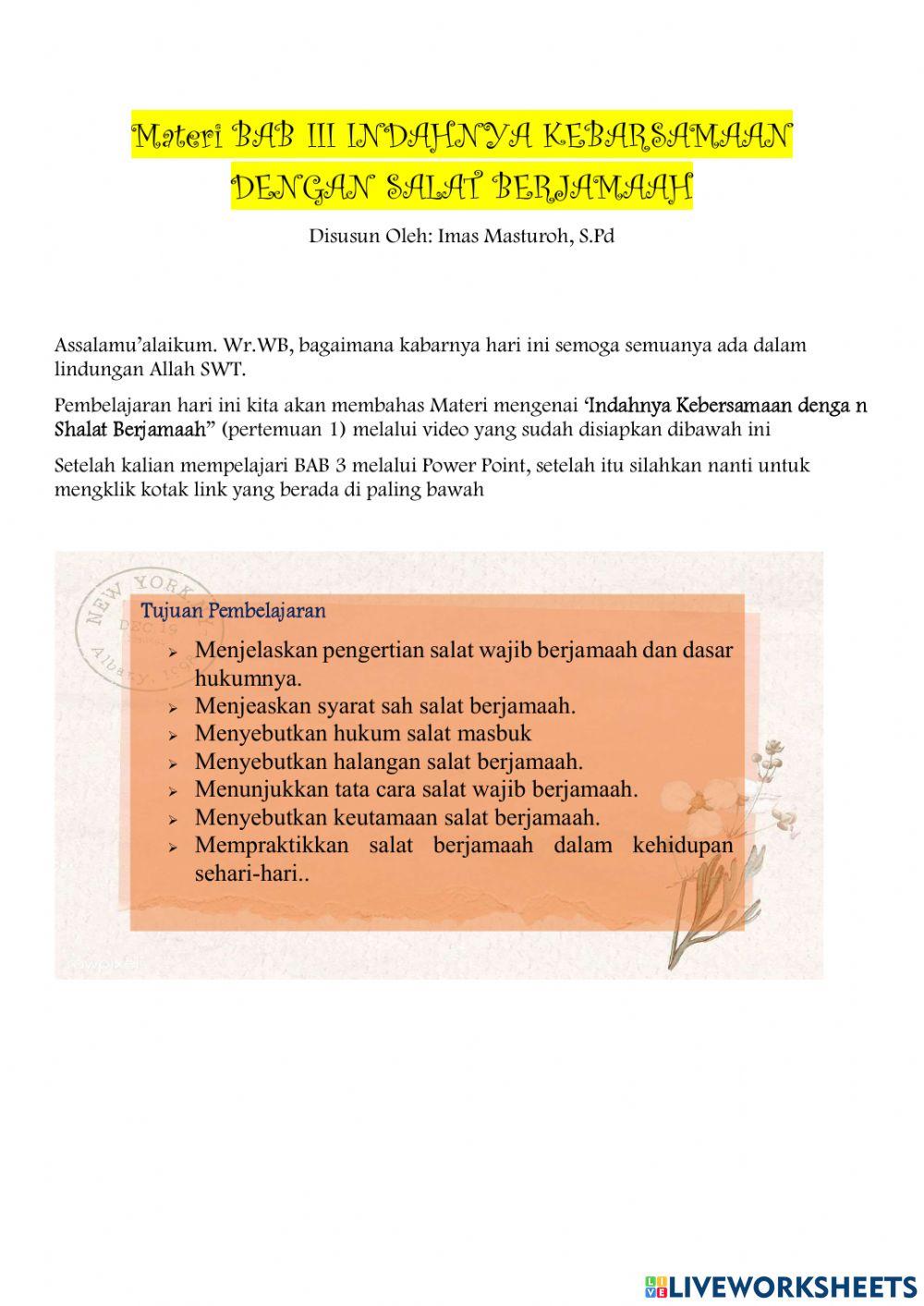 Shalat exercise | Live Worksheets