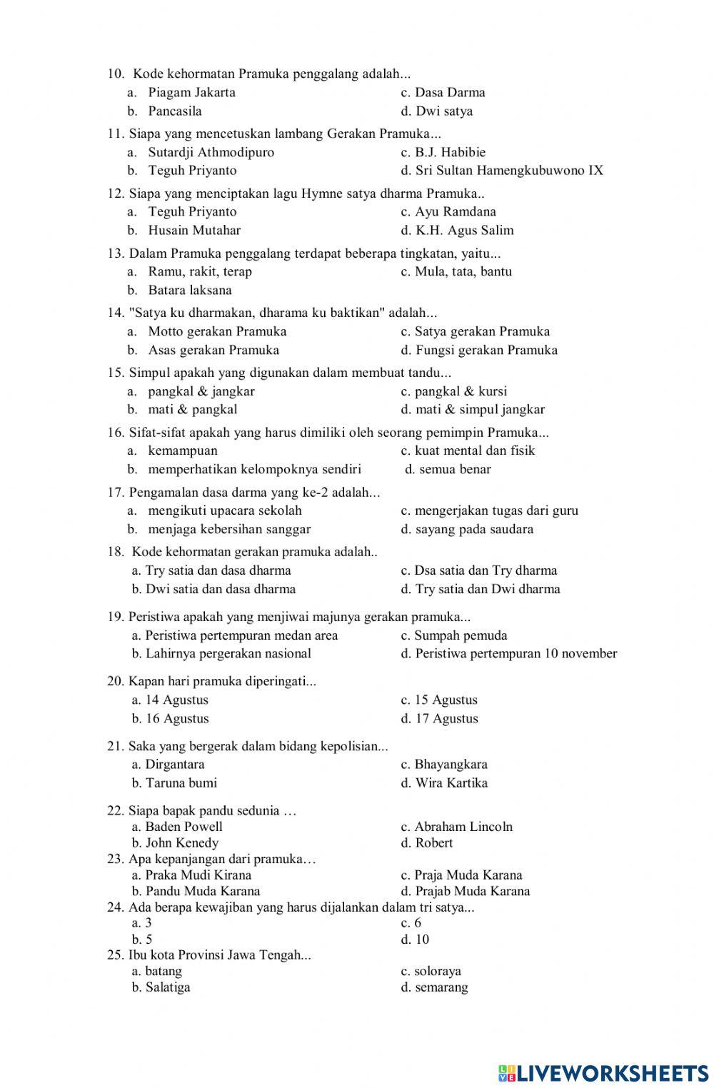 PTS Pramuka worksheet | Live Worksheets