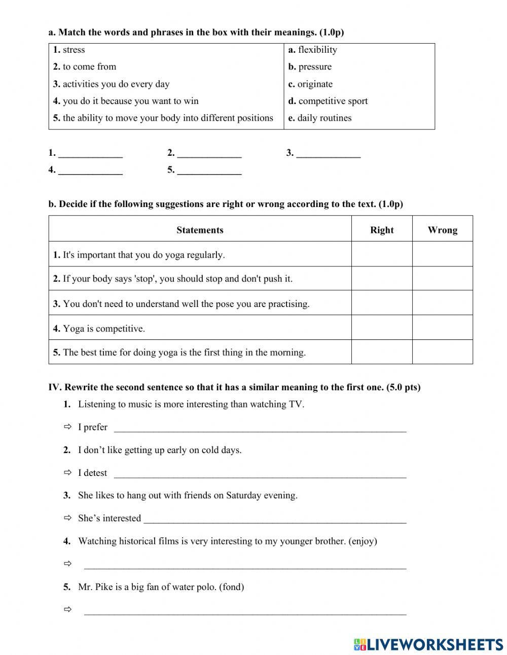 UNIT 1 TL online exercise for | Live Worksheets