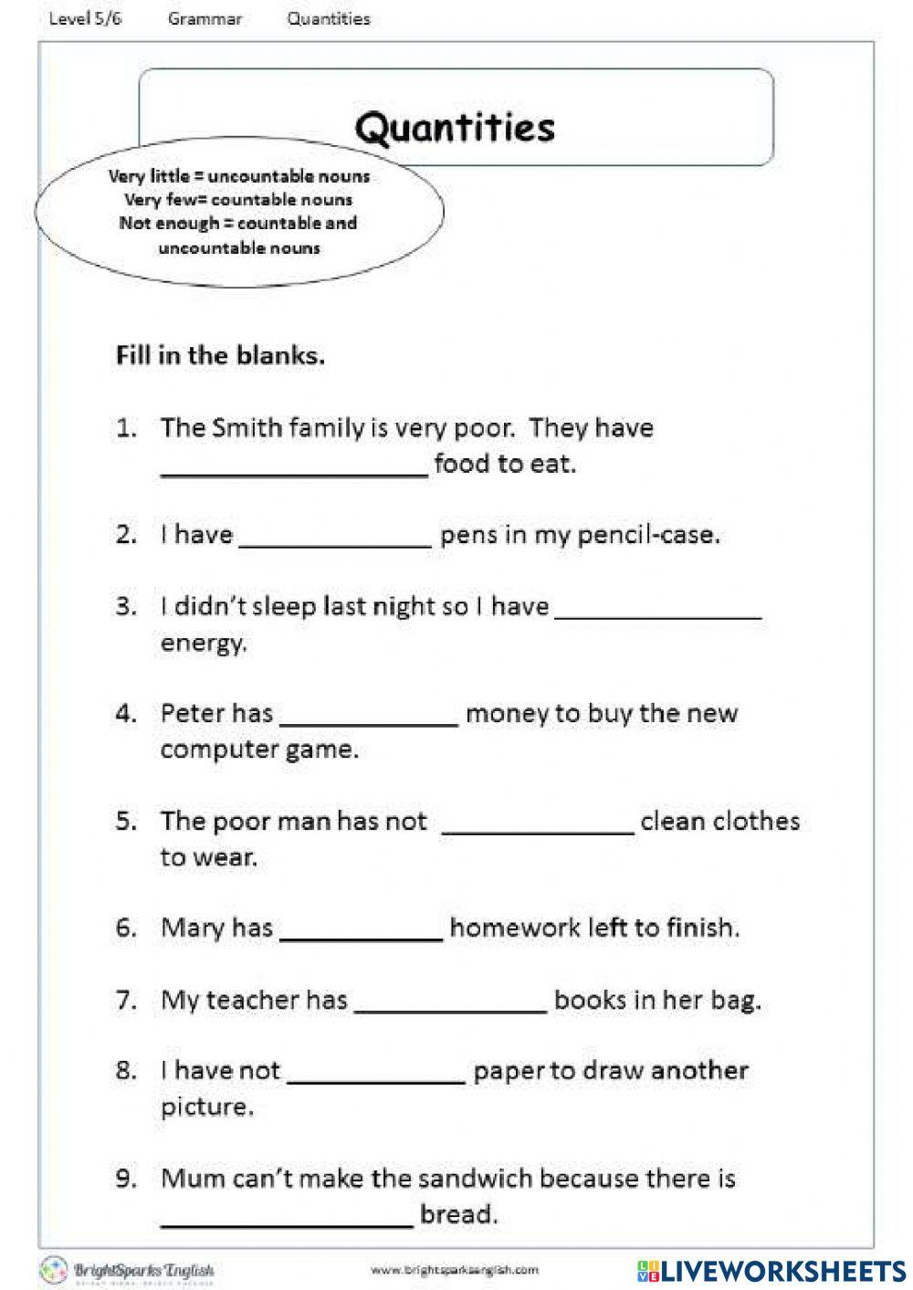 Adjective Quantity online exercise for | Live Worksheets