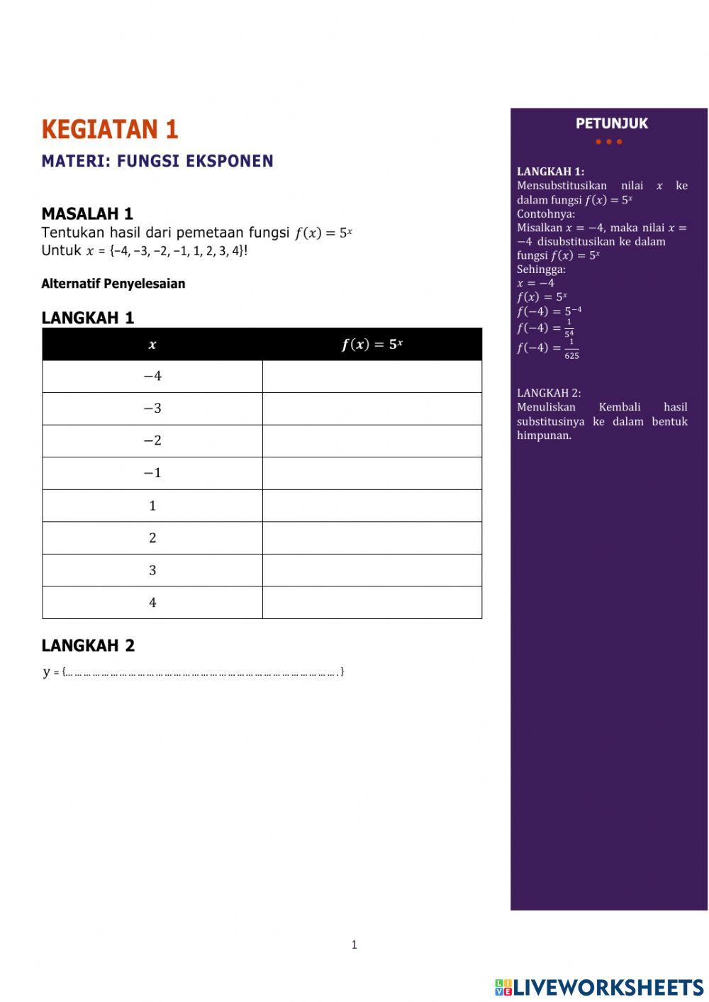 Lkpd fungsi activity for 11 | Live Worksheets