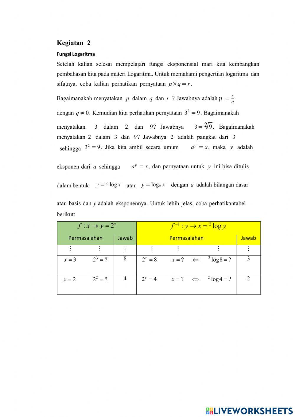 Lkpd fungsi activity for 11 | Live Worksheets