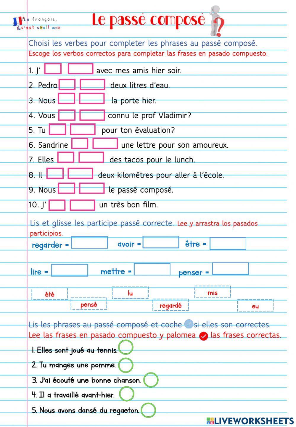 Le Passé Composé Online Exercise For Primaris Live Worksheets