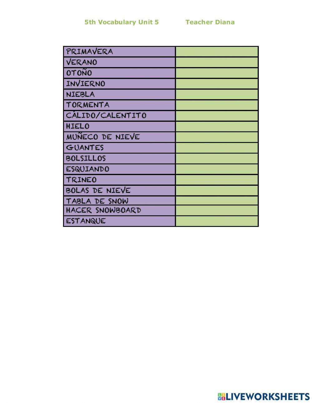 Voca 5 - 5 interactive worksheet | Live Worksheets