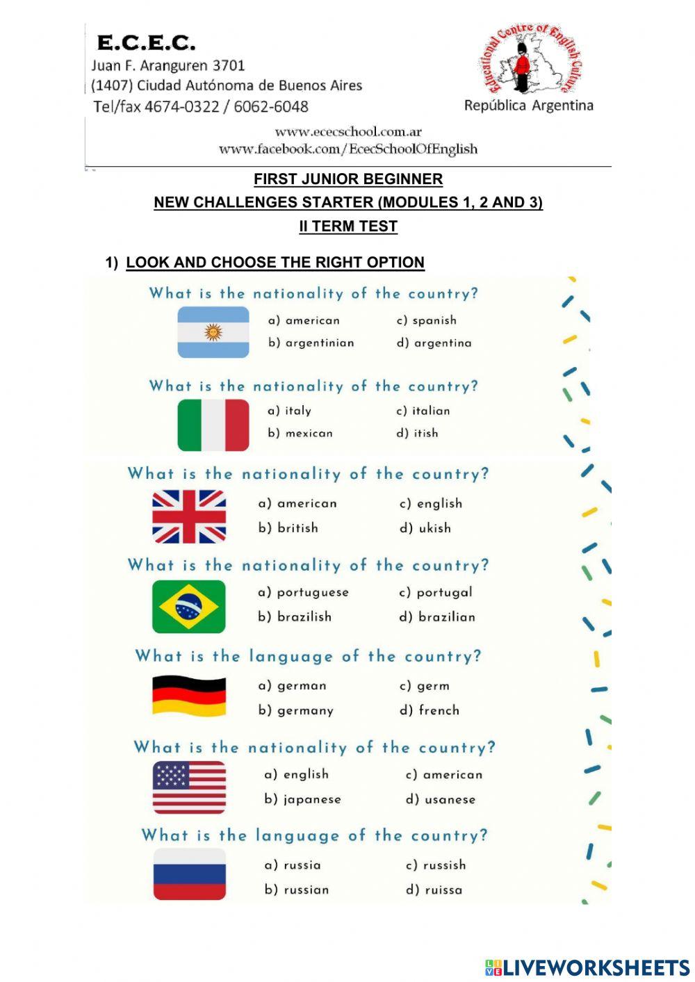 II TERM TEST FIRST JUNIOR BEGINNER - NEW CHALLENGES