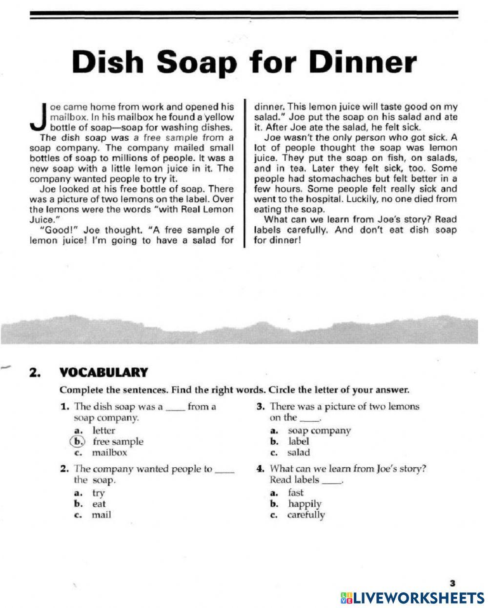 Dish Soap for D… | Free Interactive Worksheets | 2149204
