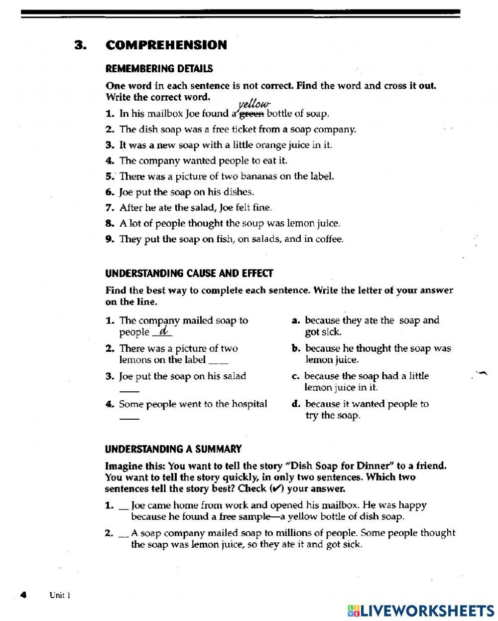 Dish Soap for D… | Free Interactive Worksheets | 2149204