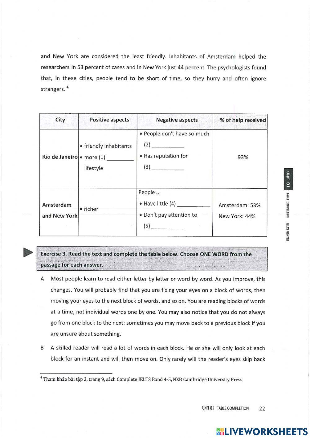 Pre foundation junior - reading - table completion worksheet | Live ...