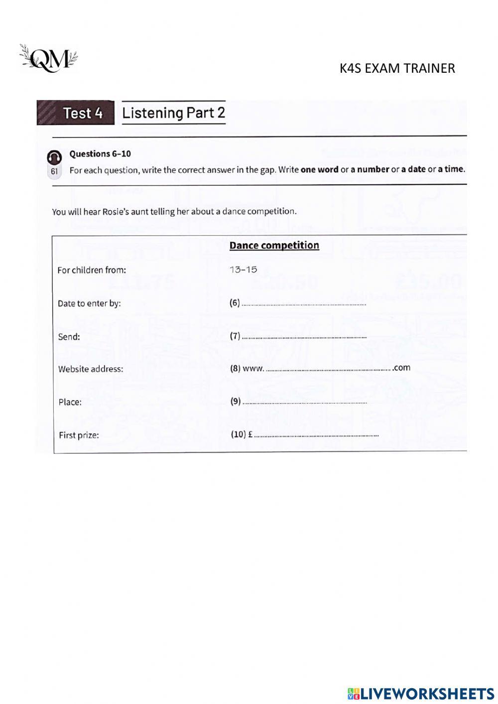 K4st-lis test 4 worksheet | Live Worksheets