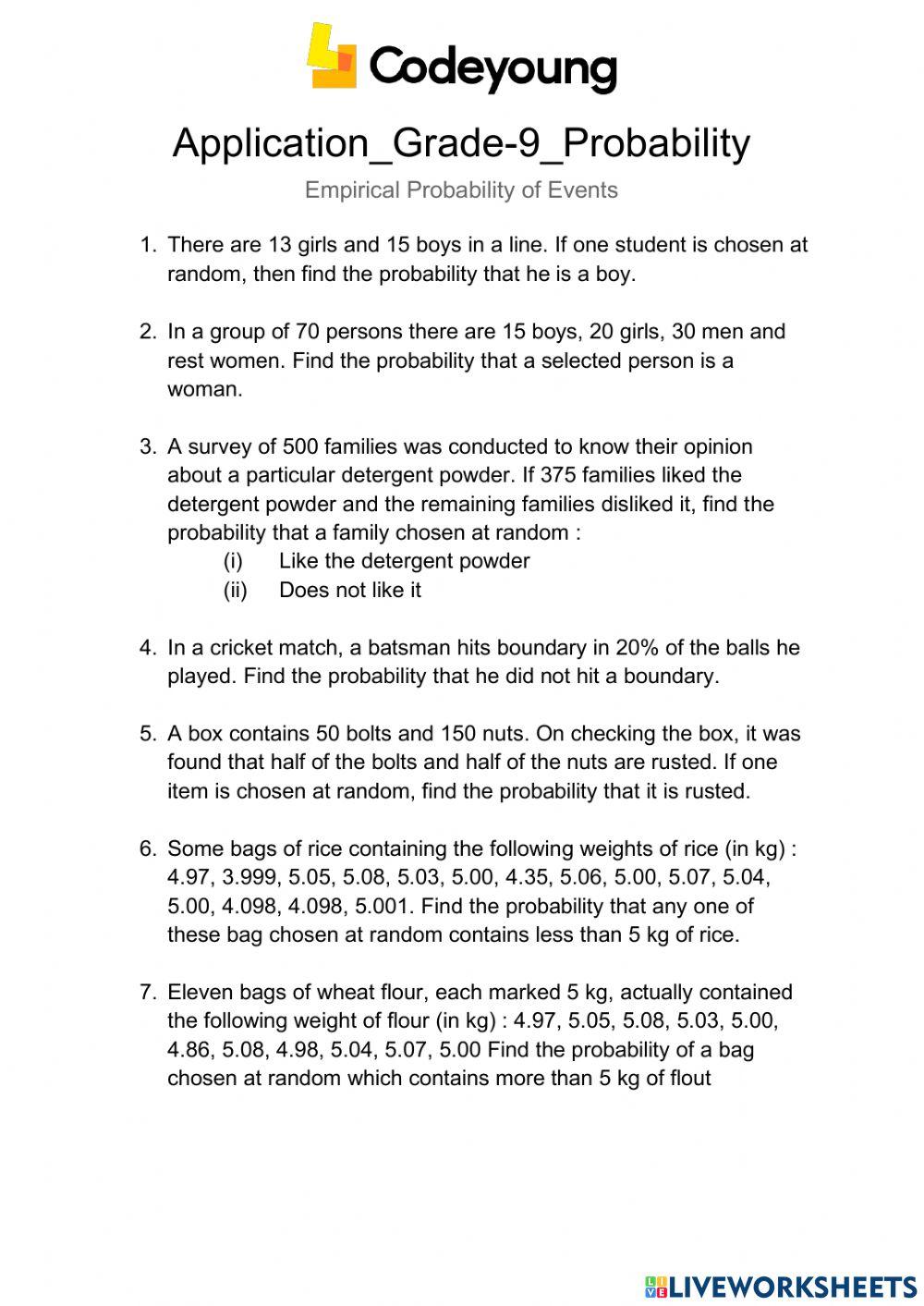 Probability | KHYATI THUKRAL | Live Worksheets