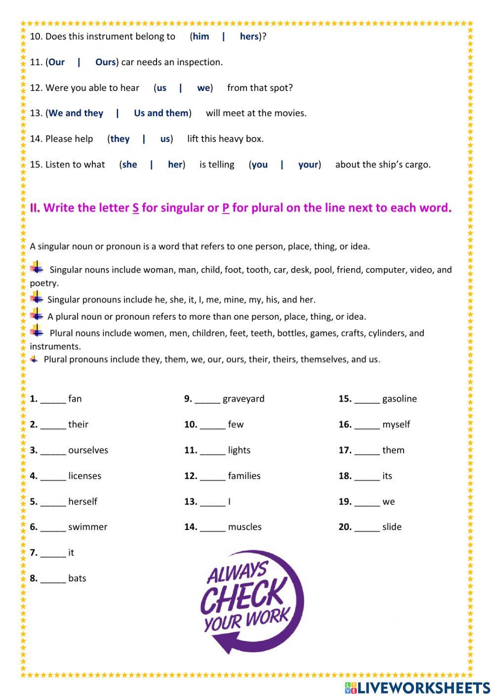 AET Formative work on Pronouns worksheet | Live Worksheets