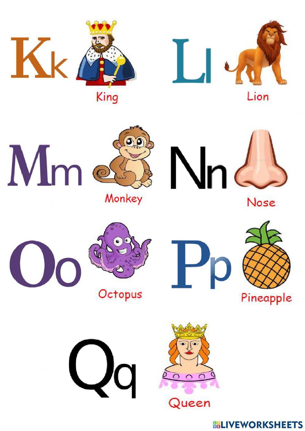 Alphabets k-q worksheet | Live Worksheets