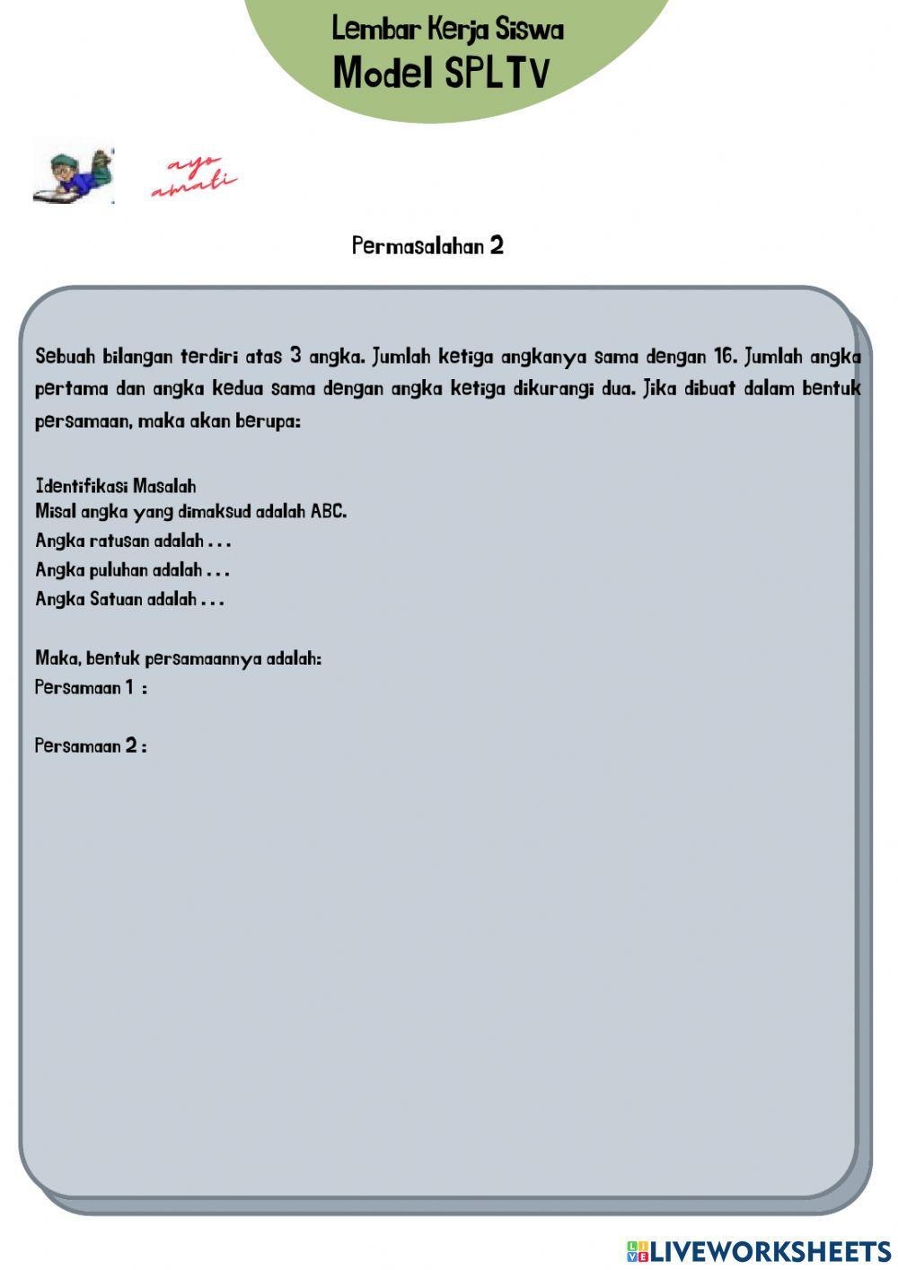 LKPD 1 - Model SPLTV worksheet | Live Worksheets