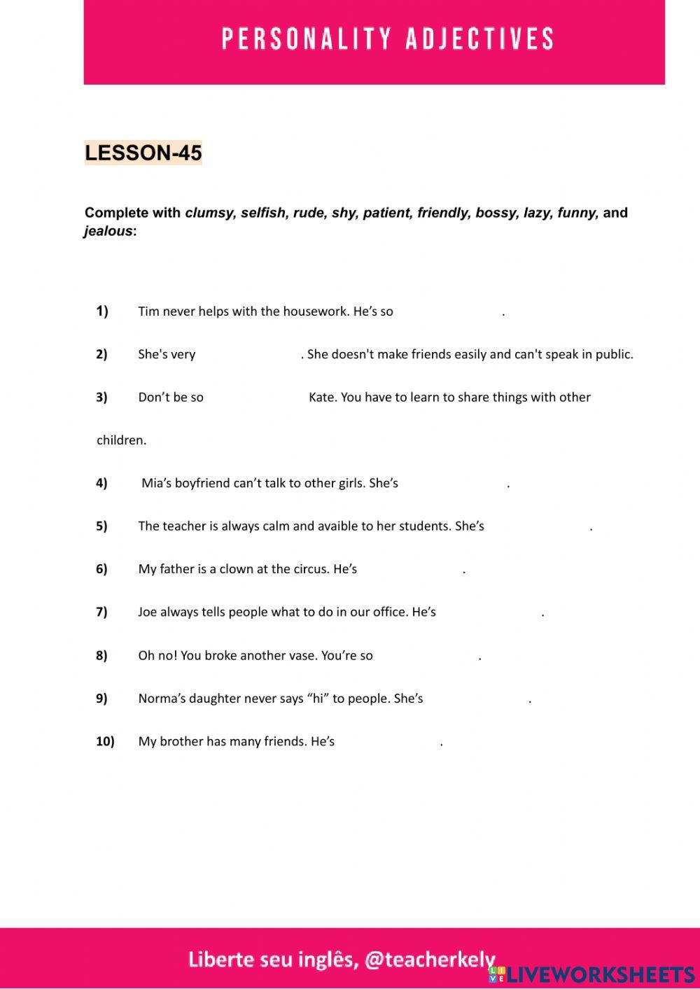 LESSON45-Personality worksheet | Live Worksheets