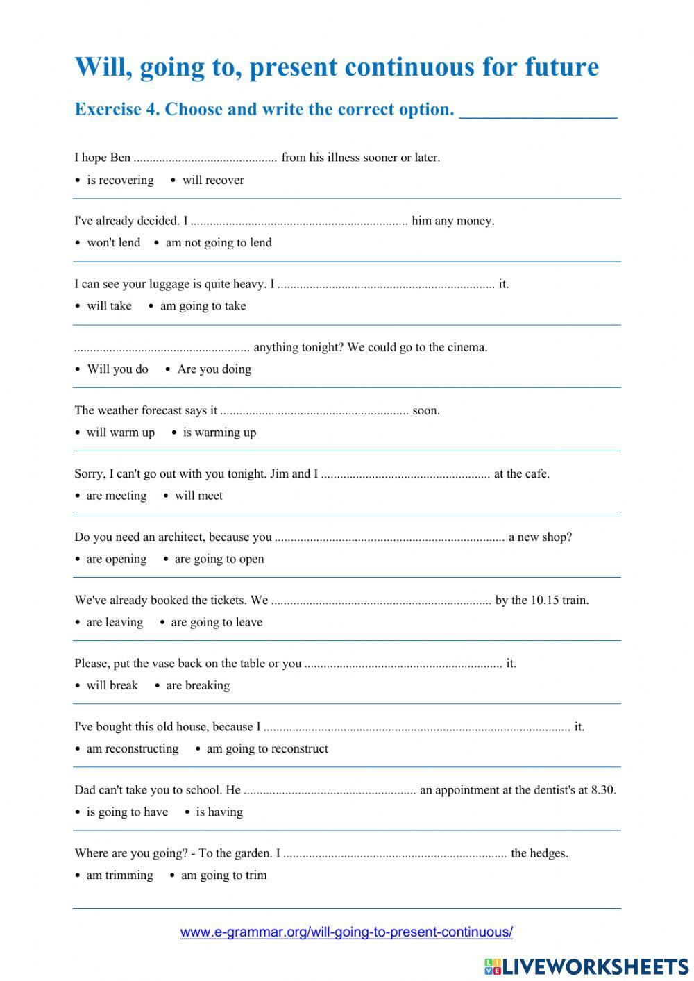 Future Tenses - Choose the correct tense online exercise for | Live ...