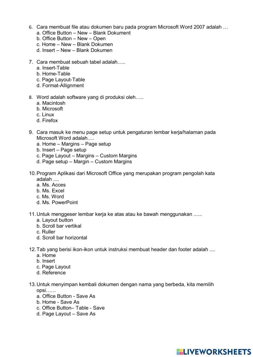 Soal PTS SIMDIG BN worksheet | Live Worksheets