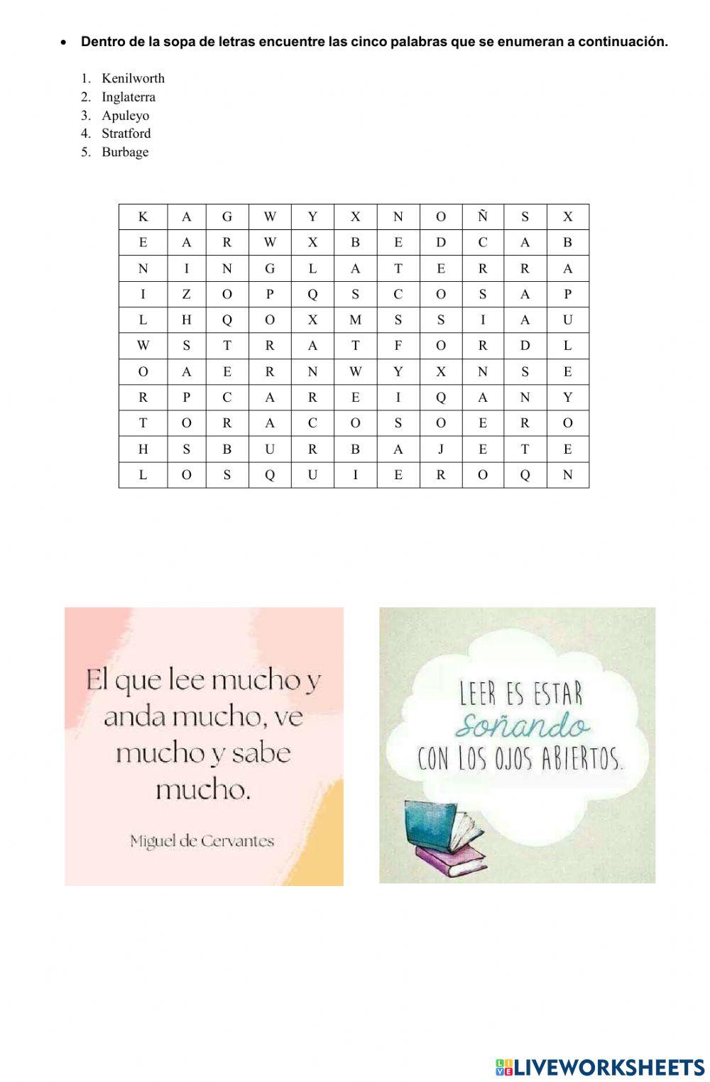 Shakespeare online exercise for QUINTO | Live Worksheets