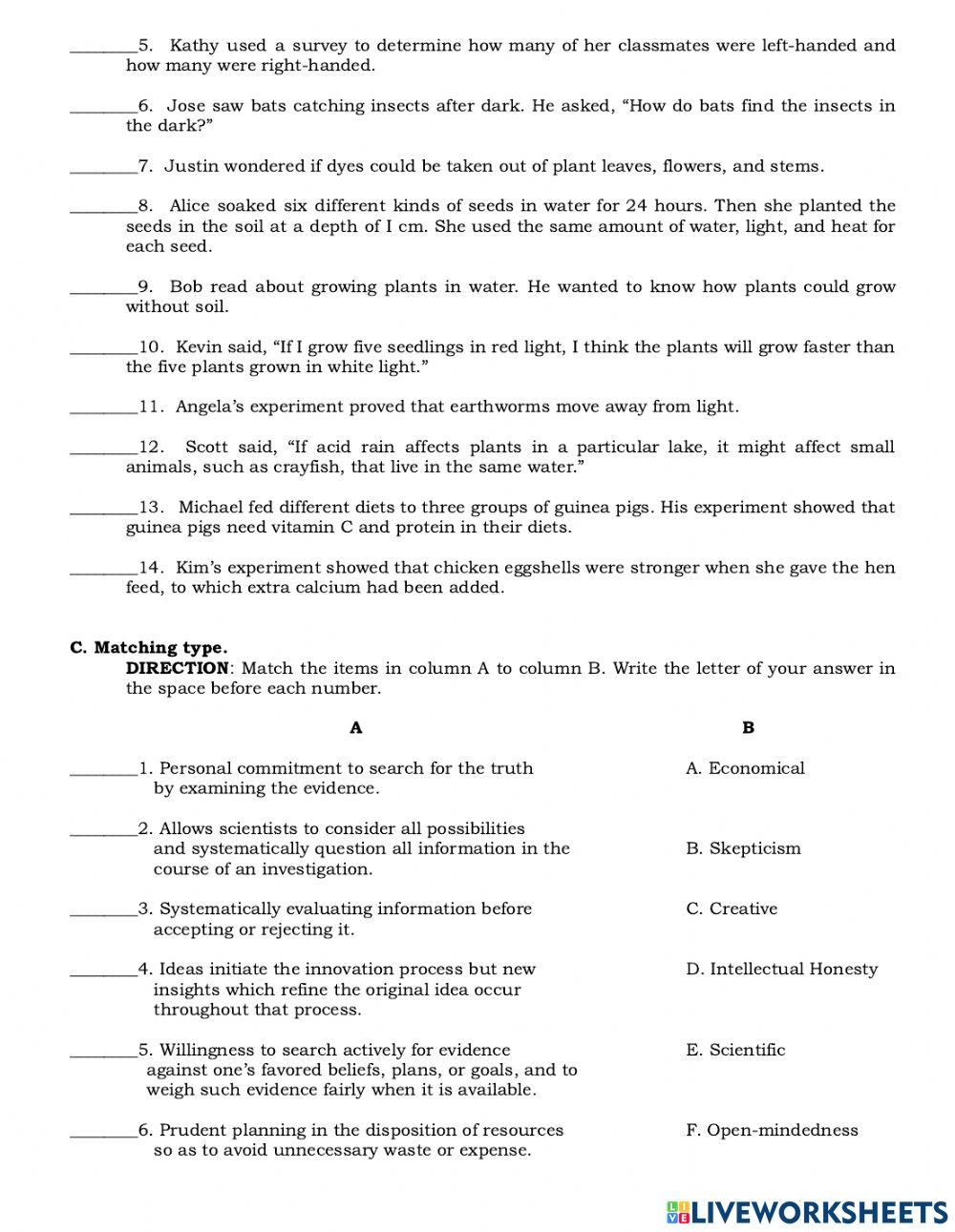 Q1-LESSON 1-3 SHORT QUIZ online exercise for | Live Worksheets