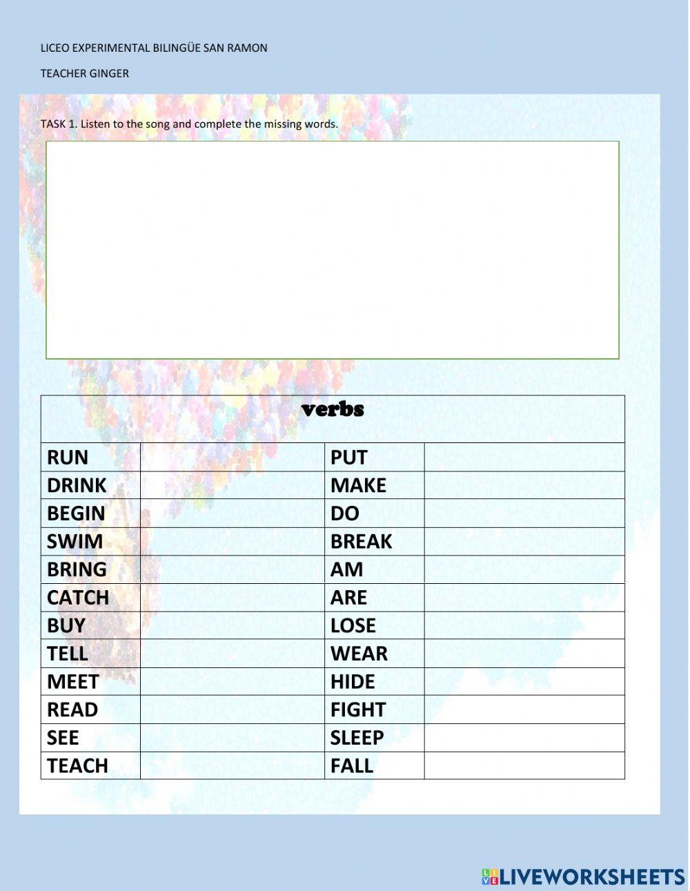 2150592 | Past tense rap song | Ginger | LiveWorksheets