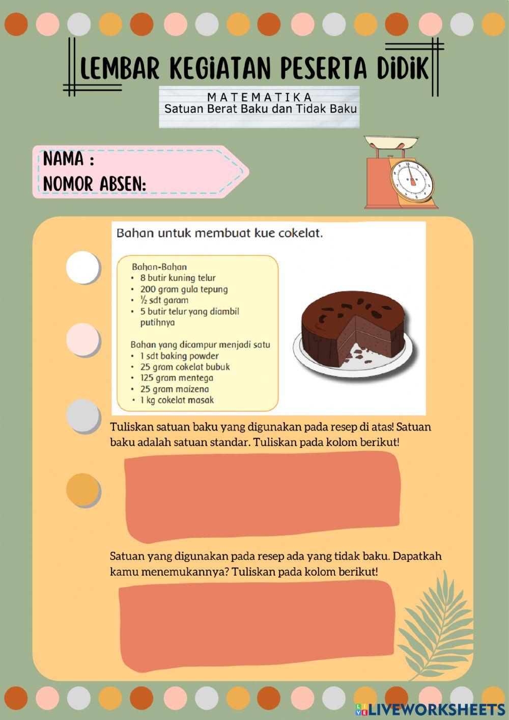 Satuan Berat Baku dan Tidak Baku worksheet | Live Worksheets