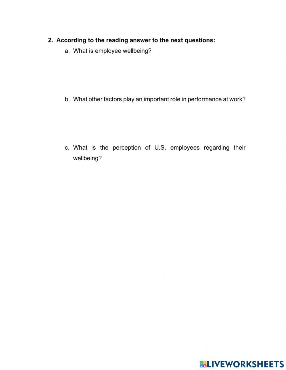 Employee Wellbeing worksheet | Live Worksheets
