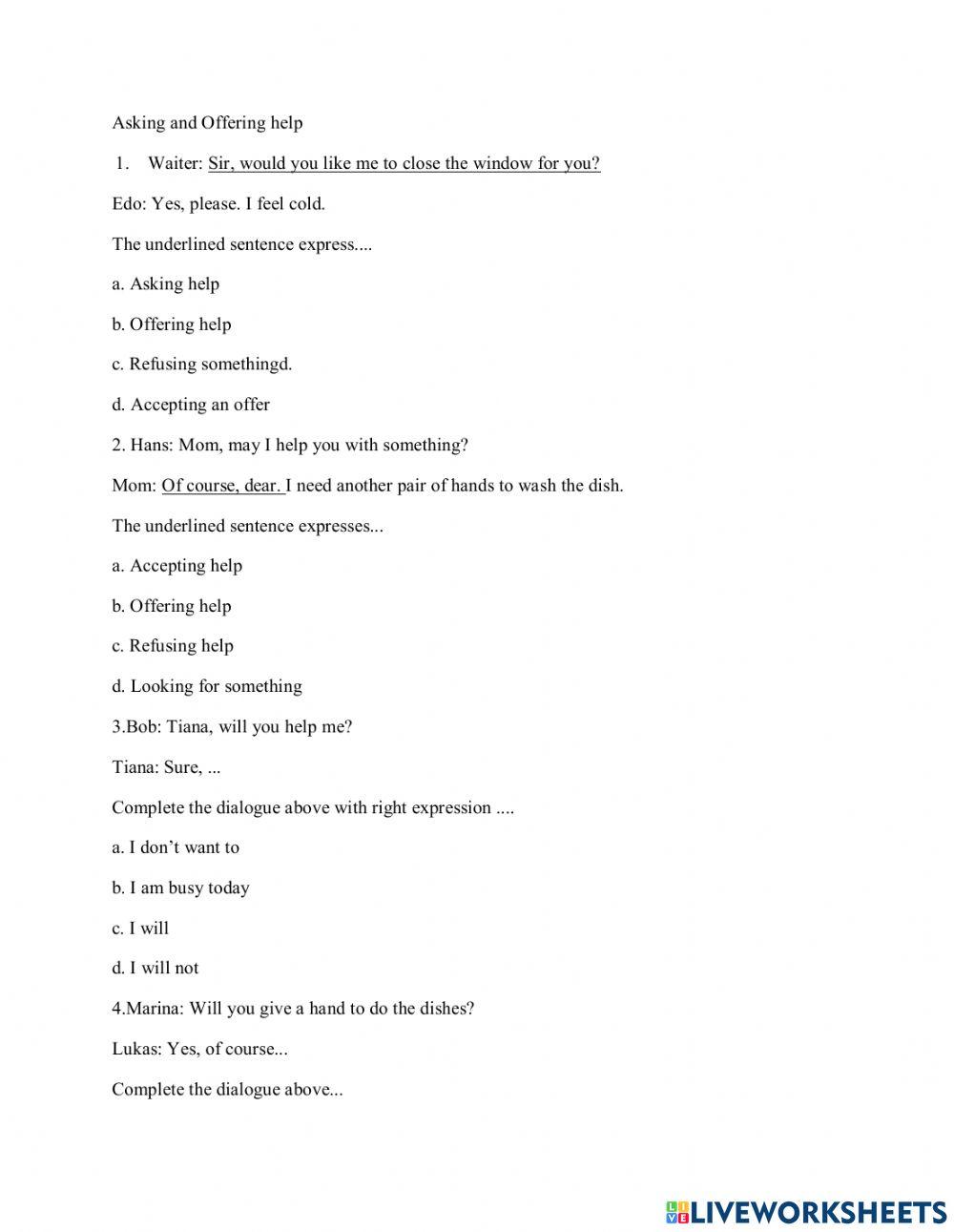 Offering help | Free Interactive Worksheets | 2151079