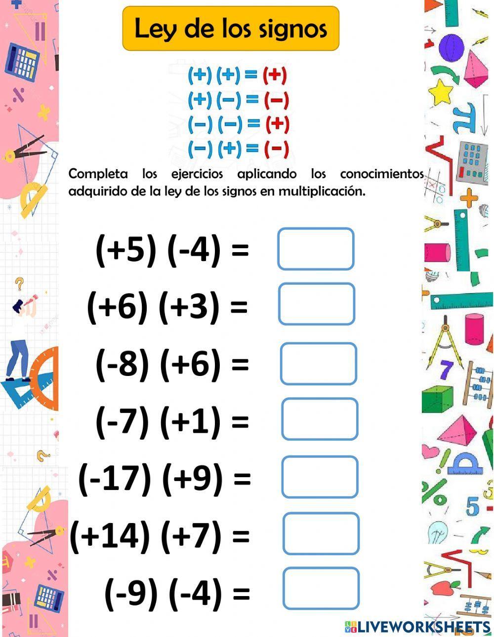 Ley De Los Signos Interactive Worksheet Live Worksheets, 55% OFF Ley De Los Signos Interactive Worksheet Live Worksheets, 55% OFF