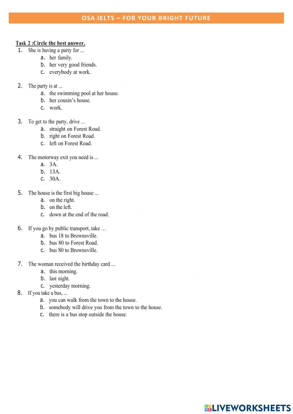 MINI TEST 1 - OSA IELTS LEVEL 1 online exercise for | Live Worksheets